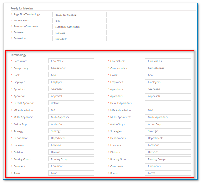 Customizing Terms in Performance Pro