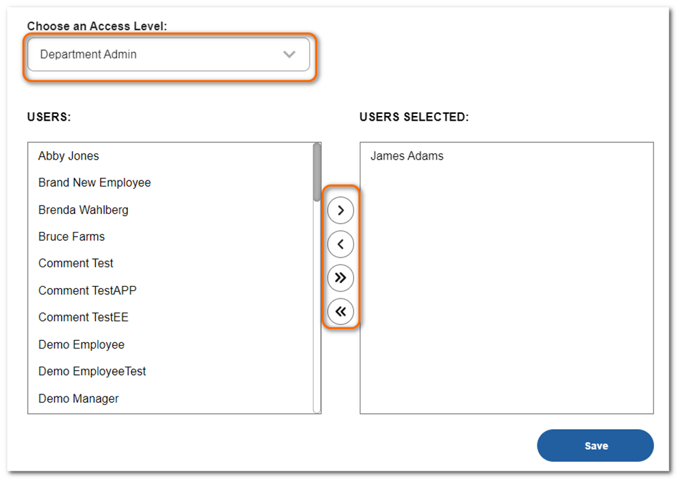 Performance Pro - Assigning or Removing an Access Level - New Interface