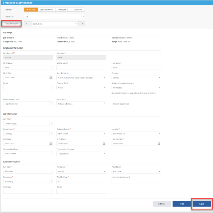 Modify Employee Data - Compease